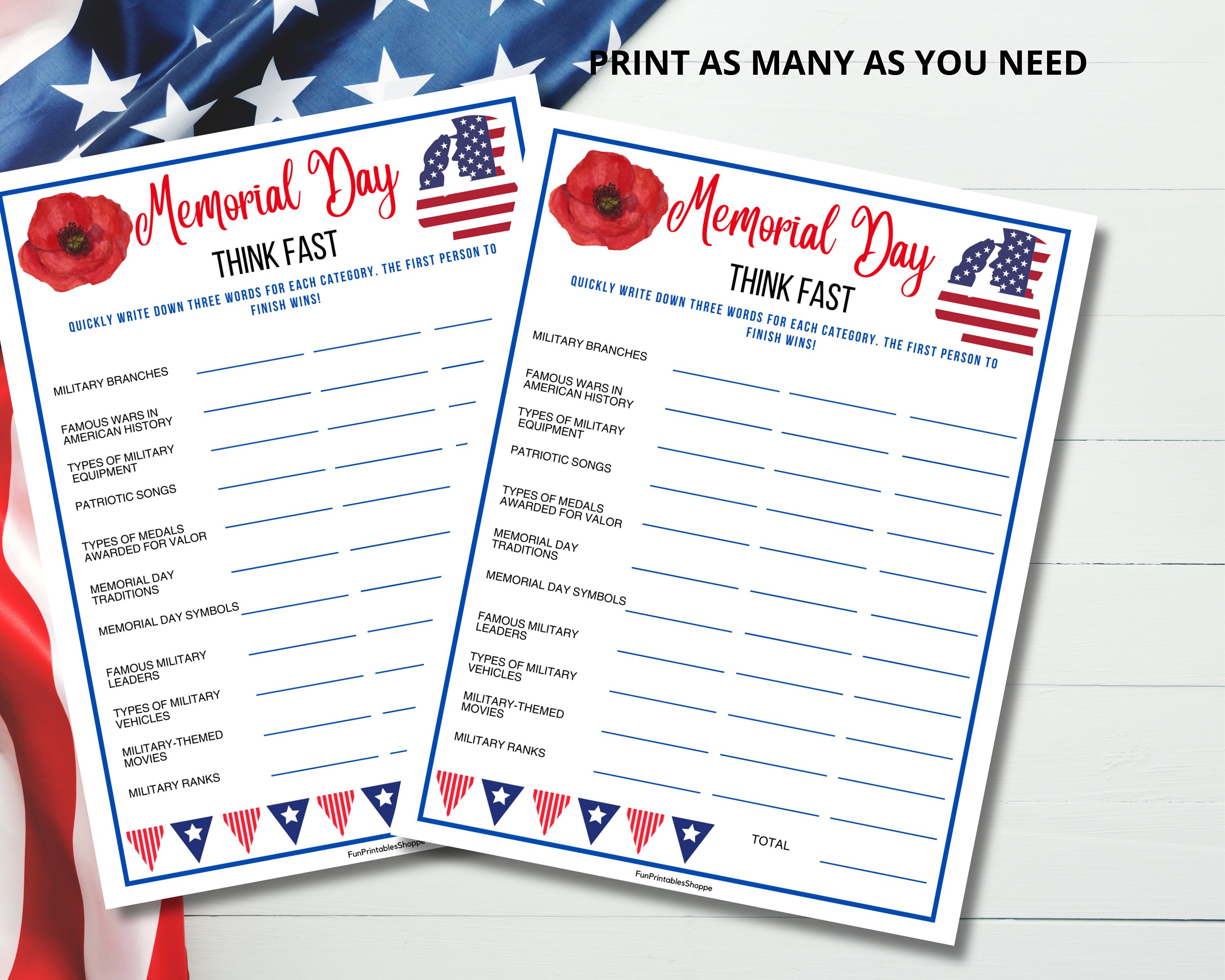 Memorial Day Think Fast,memorial Day Games,quick Think,memorial Day ...