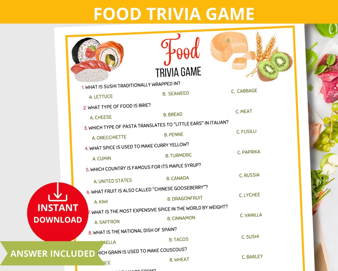 Food Trivia Game,culinary Trivia Game,food Quiz Print,family Food ...