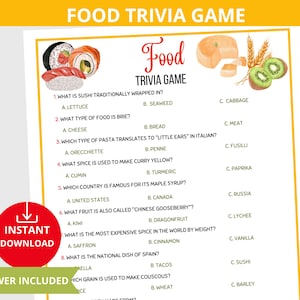 Food Trivia Game,culinary Trivia Game,food Quiz Print,family Food ...