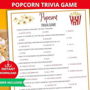 Popcorn Trivia Game,popcorn Quiz Game,food Trivia,popcorn Bar Activity ...