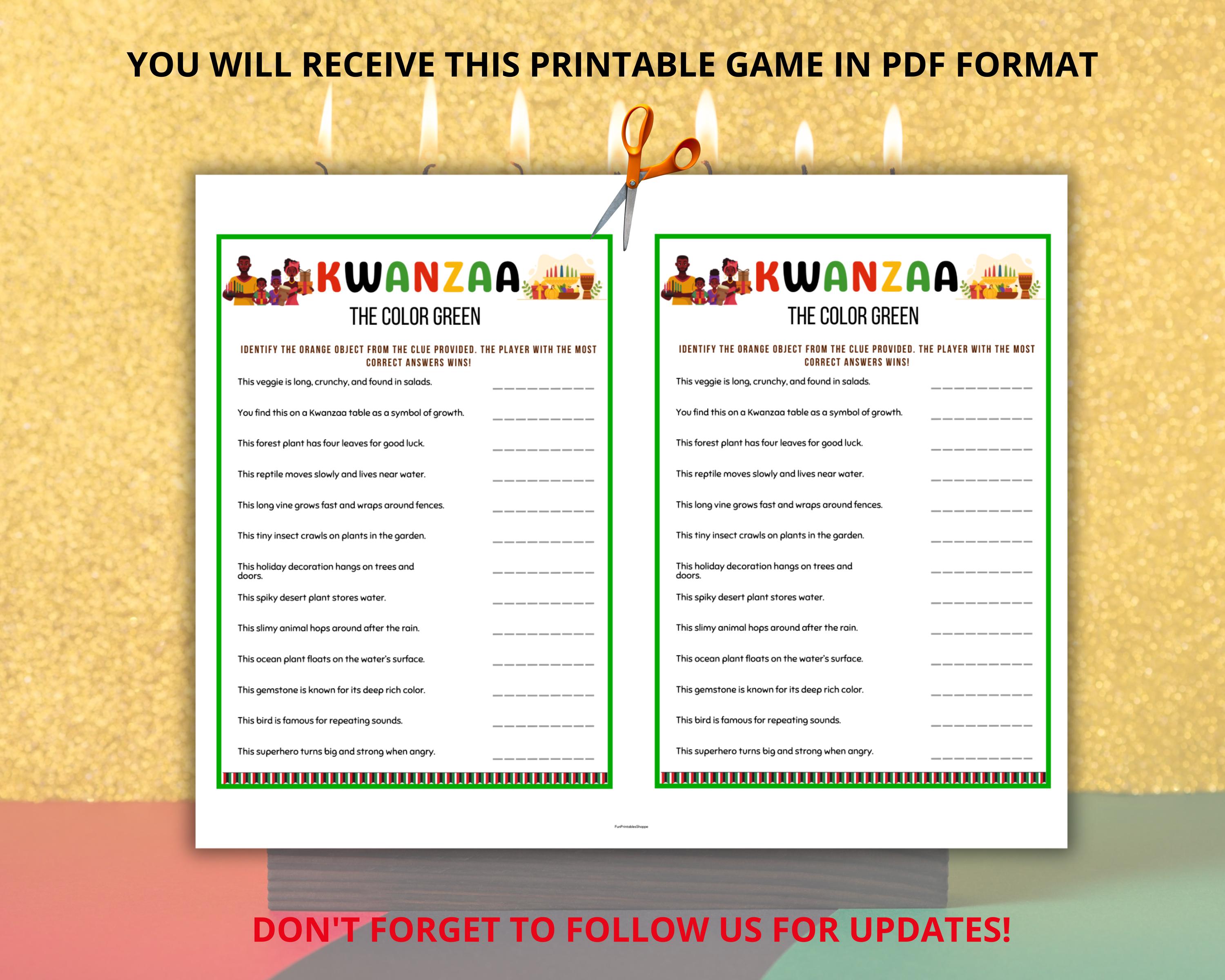 The Color Green Trivia,kwanzaa Party Game,family Game Night,family ...