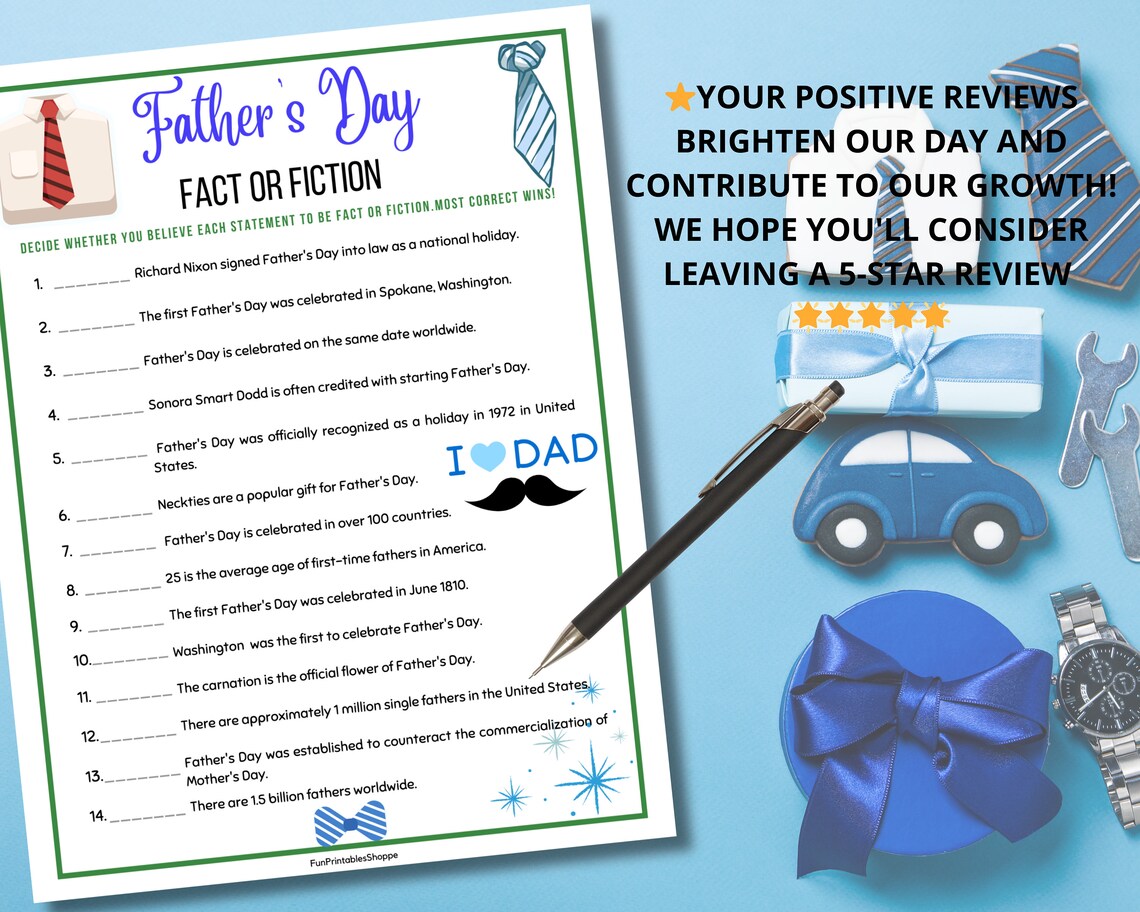 Fathers Day Fact or Fiction,father's Daytrue or False Game Adults ...