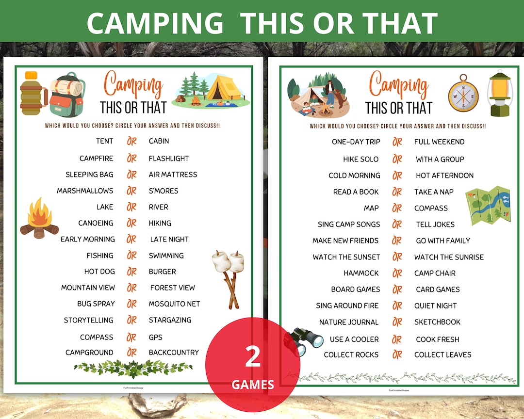 Camping This or That,campground Games,would You Rather,camping Party ...