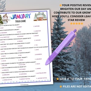 January Trivia Game,winter Trivia,month Trivia,january Quiz,holiday ...