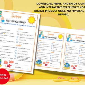 Summer Whats in Your Phone,summer Party Game,phone Game,pool Party ...