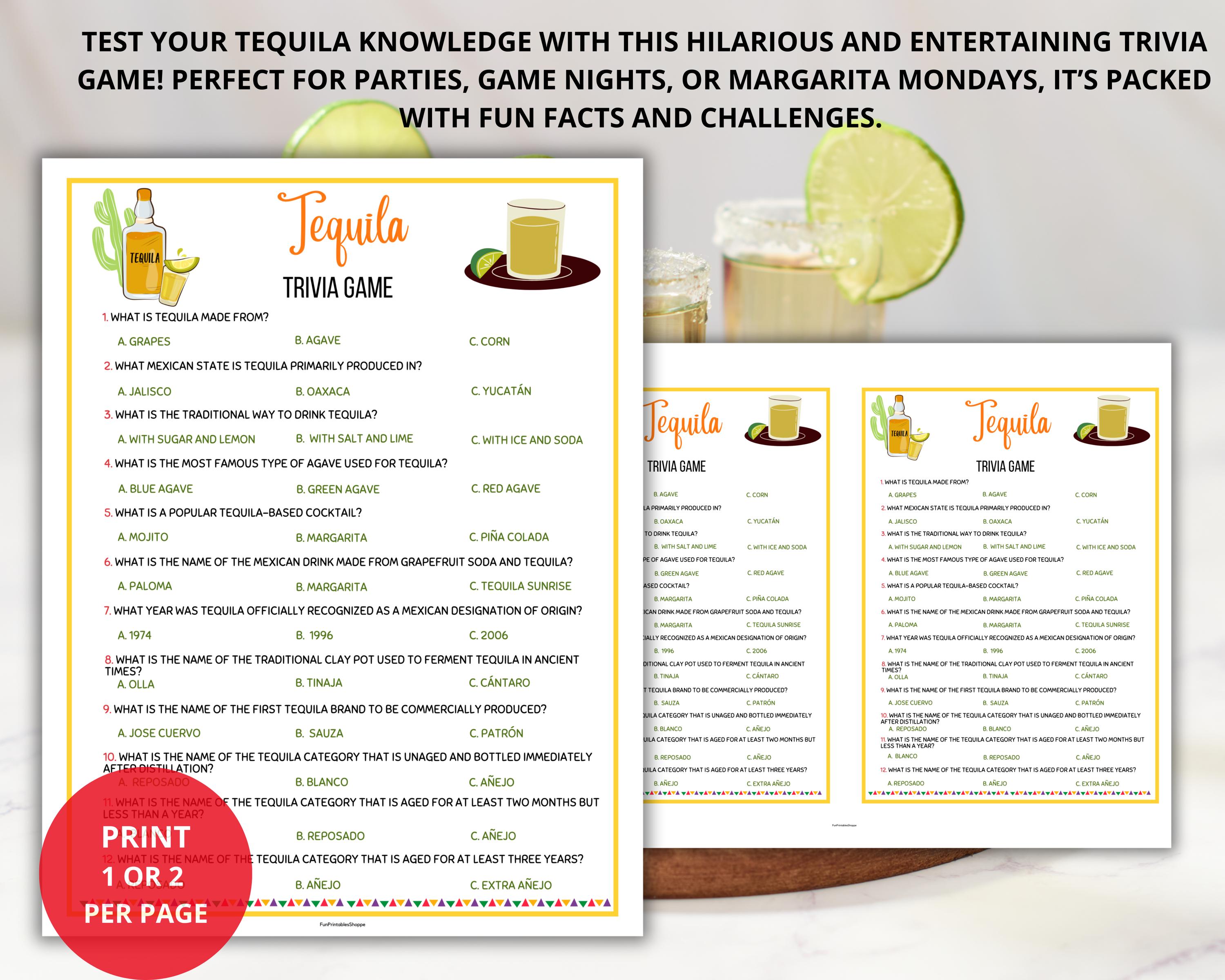 Tequila Trivia Quiz,tequila Party Game,cinco De Mayo Game,tequila ...
