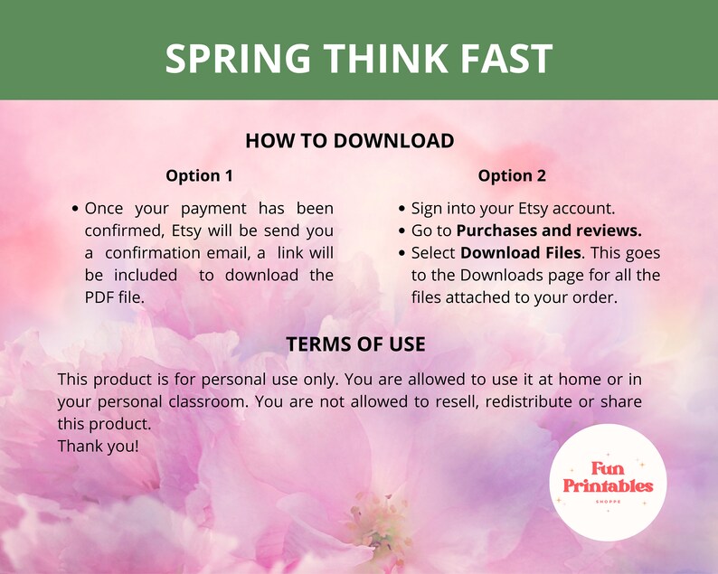 Spring Think Fast Game,quick Think Spring Game, Spring Classroom ...