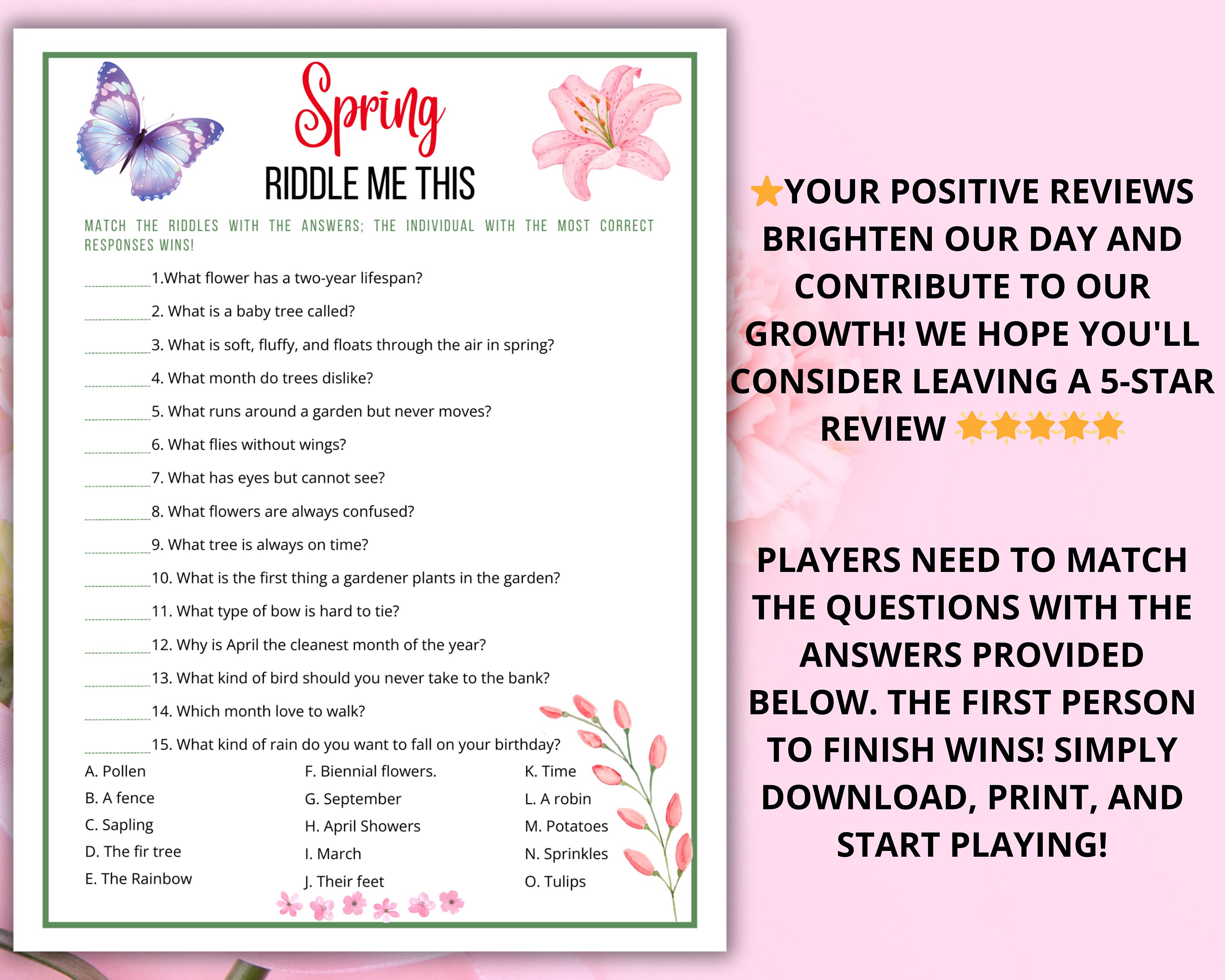 Spring Riddle Me This Game, Printable Spring Game, Springtime Games ...