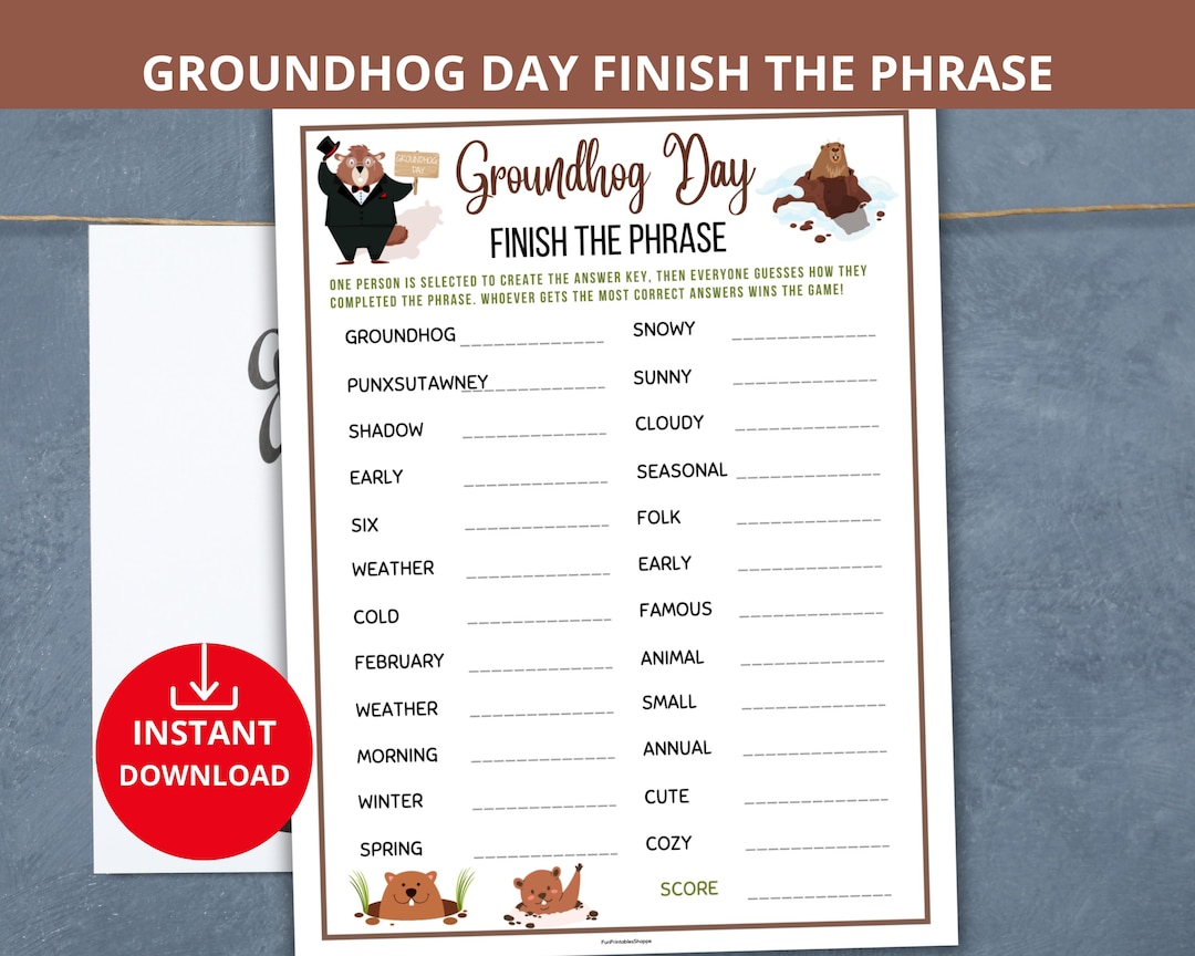 Groundhog Day Finish the Phrase,groundhog Day Party Games,groundhog Day ...