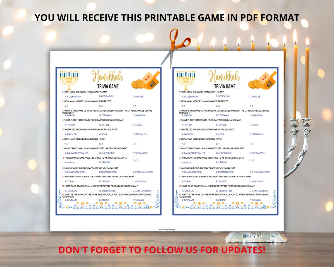 Hanukkah Trivia Game,jewish Trivia,hanukkah Printable Trivia,holiday ...