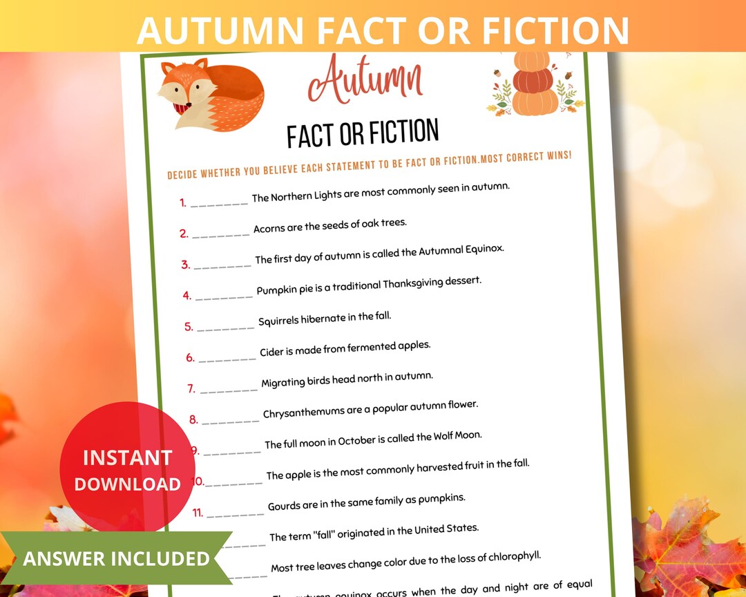 Autumn Fact or Fiction,fall Trivia,fall Trivia Question,autumn Quiz,fun ...