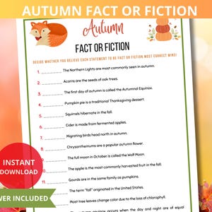 Autumn Fact or Fiction,fall Trivia,fall Trivia Question,autumn Quiz,fun ...