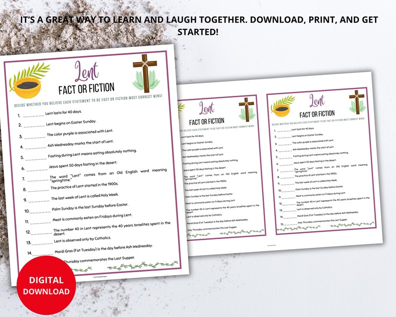 Lent Fact or Fiction,lent Quiz,lent Trivia Game,easter Bible True or ...