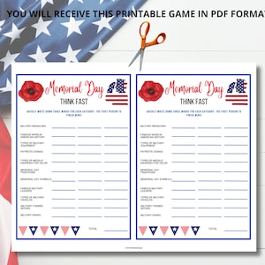 Memorial Day Think Fast,memorial Day Games,quick Think,memorial Day ...