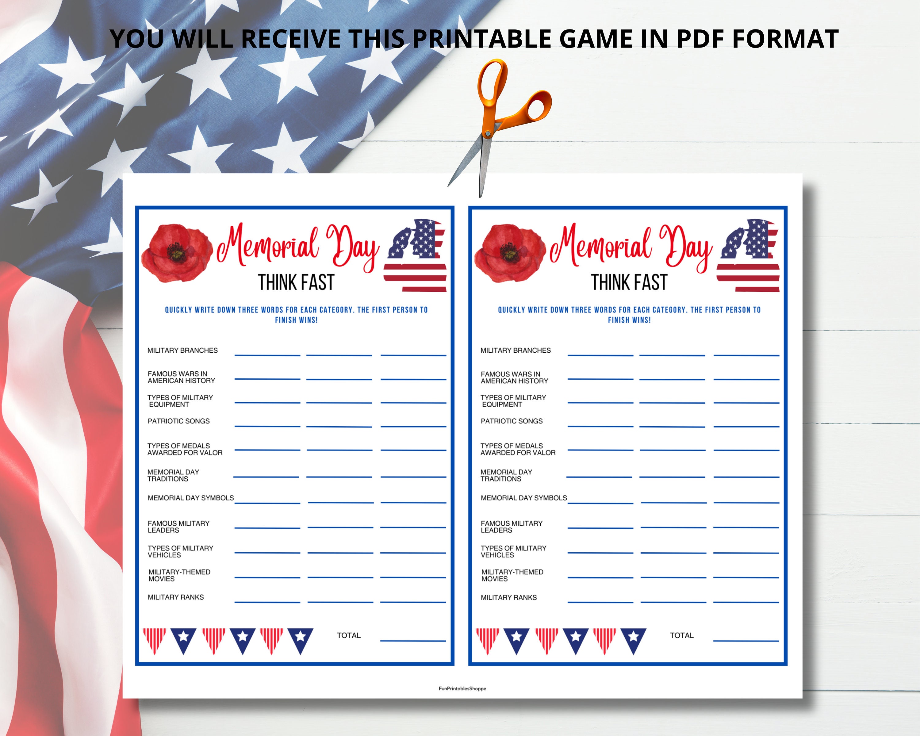 Memorial Day Think Fast,memorial Day Games,quick Think,memorial Day ...