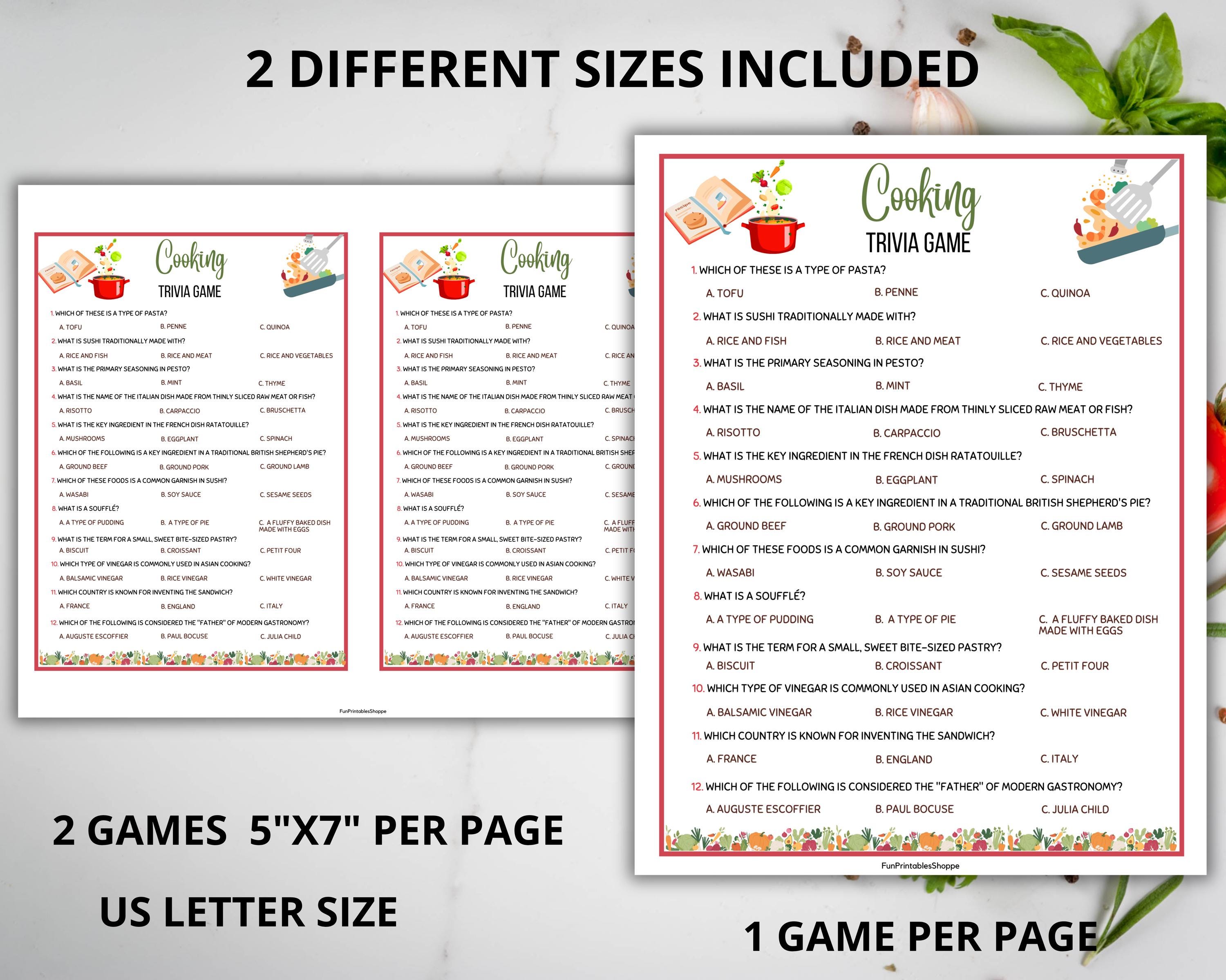 Cooking Trivia Game,food Trivia,cooking Quiz,kitchen Trivia,foodie ...