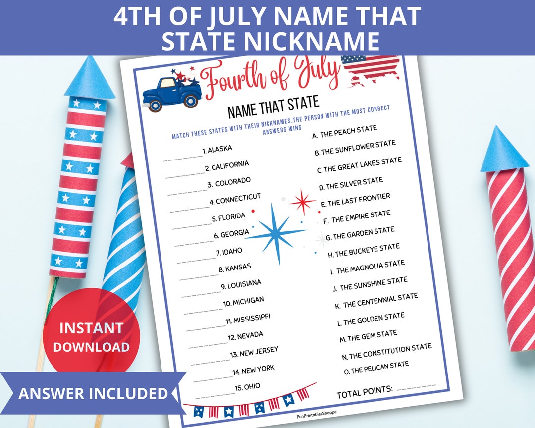 4th of July State Nickname Game,fourth of July Name That U.S. State ...