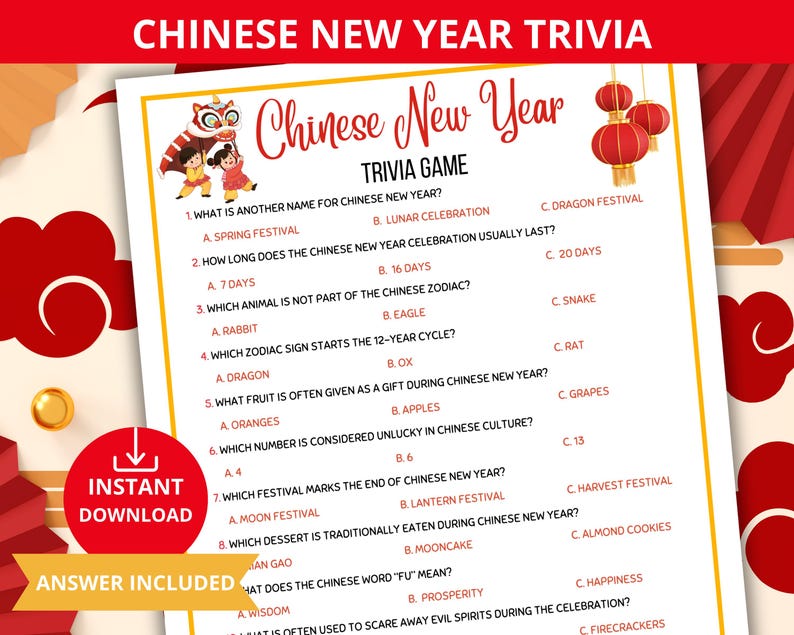 Chinese New Year Trivia,lunar New Year Activity,cny Quiz Game,chinese ...