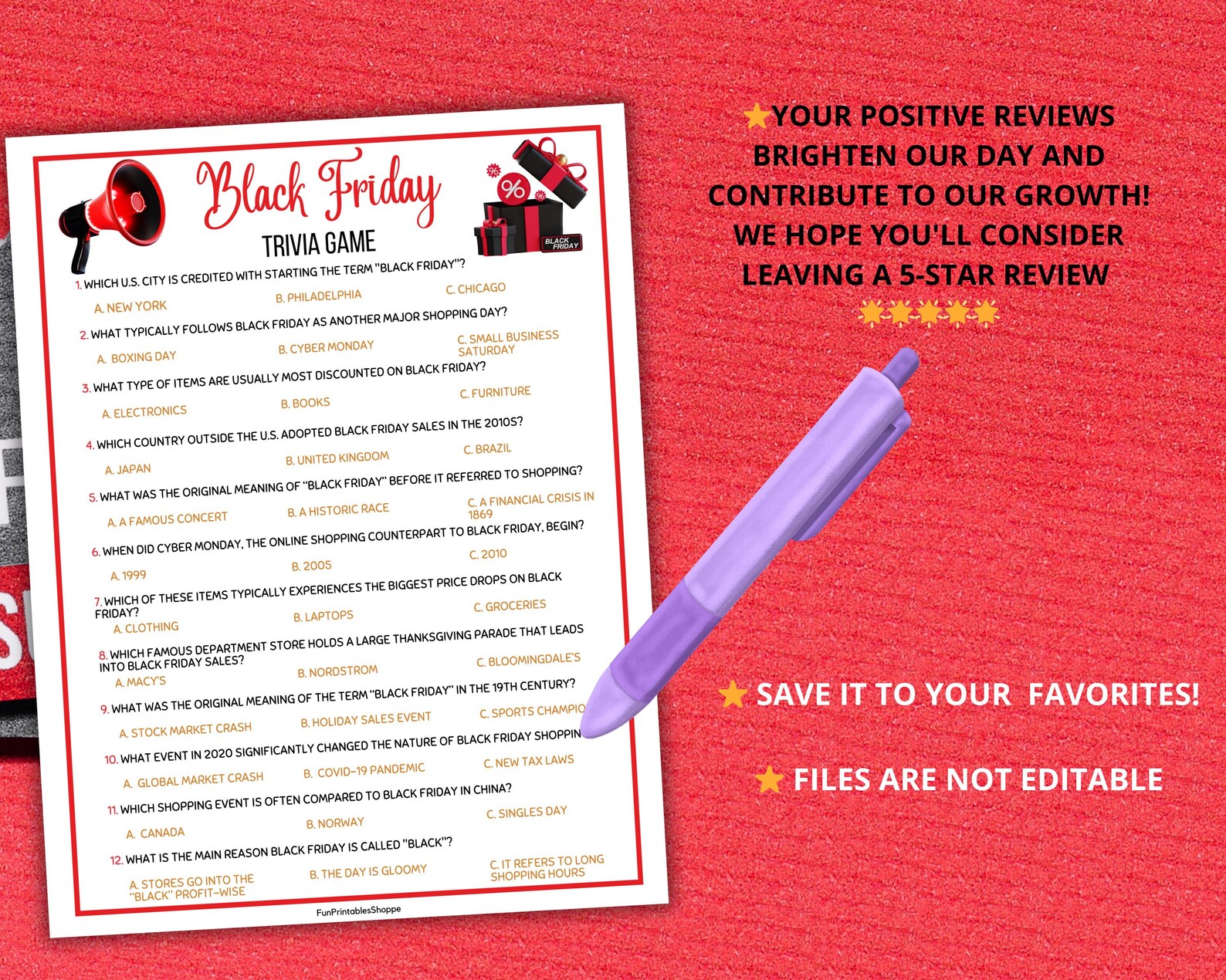 Black Friday Trivia,november Trivia Game,month Trivia Game,november ...