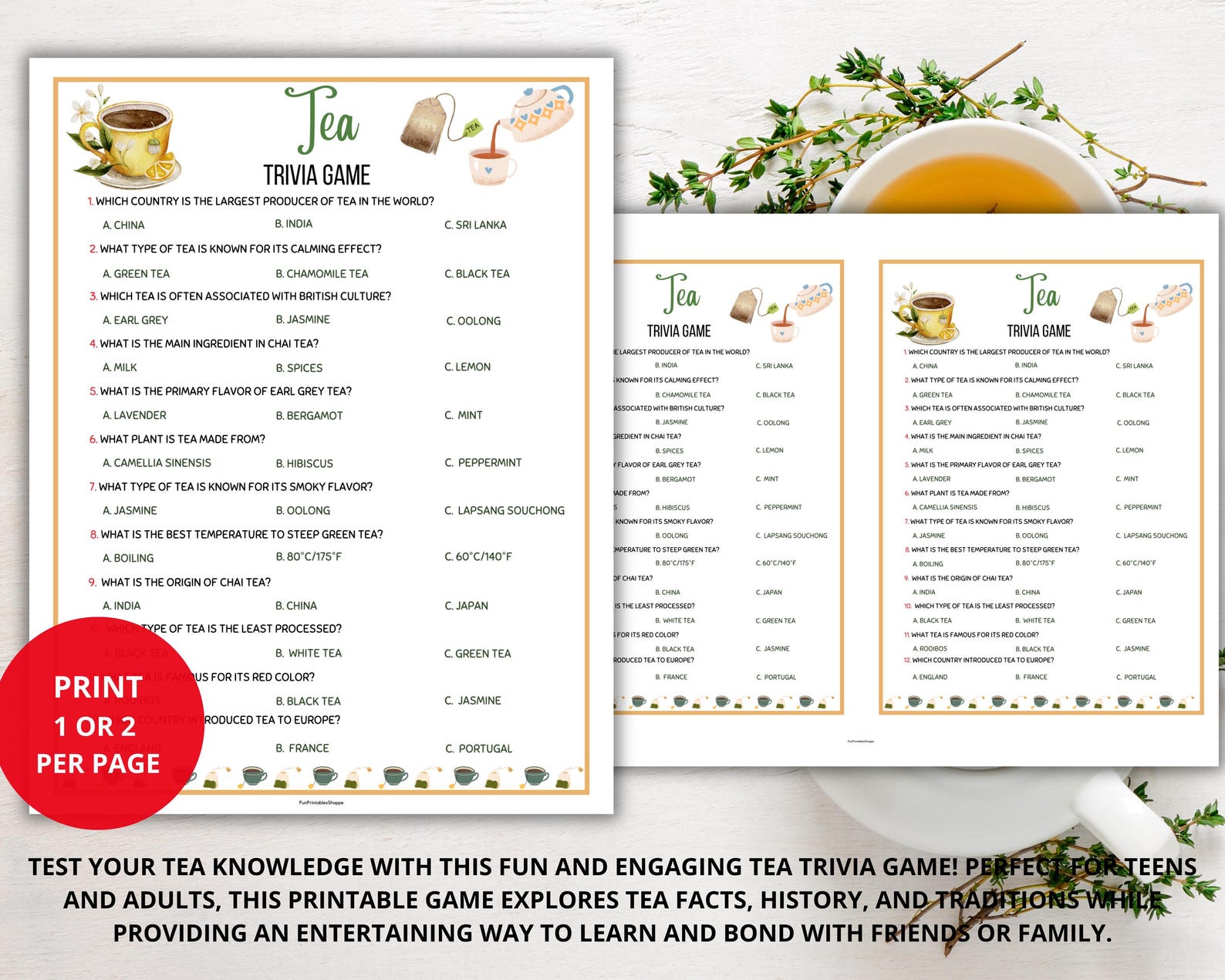 Tea Trivia Game,tea Trivia Quiz,tea Question,tea Games Printable,drink ...