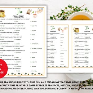 Tea Trivia Game,tea Trivia Quiz,tea Question,tea Games Printable,drink ...