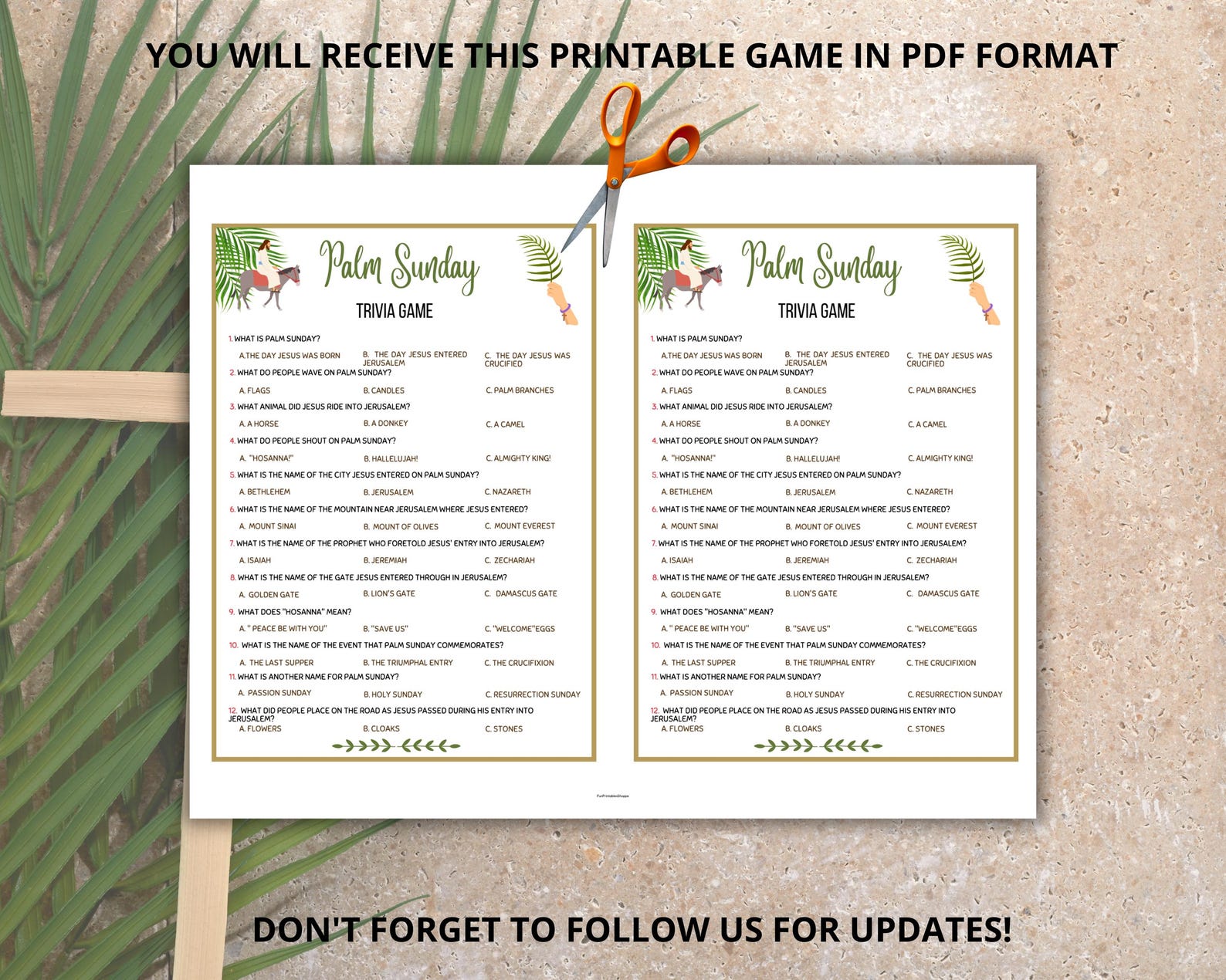 Palm Sunday Trivia,easter Story Trivia Game,holy Week Trivia,bible ...