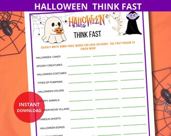 Halloween Think Fast Game,halloween Trivia Gam,halloween Party Game ...