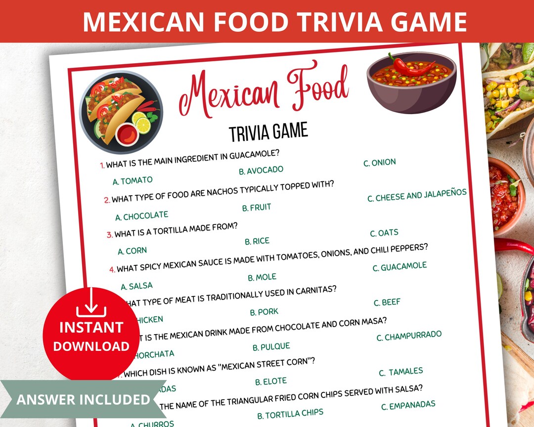 Mexican Food Trivia Game,mexico Trivia,culinary Trivia Game,food Quiz ...