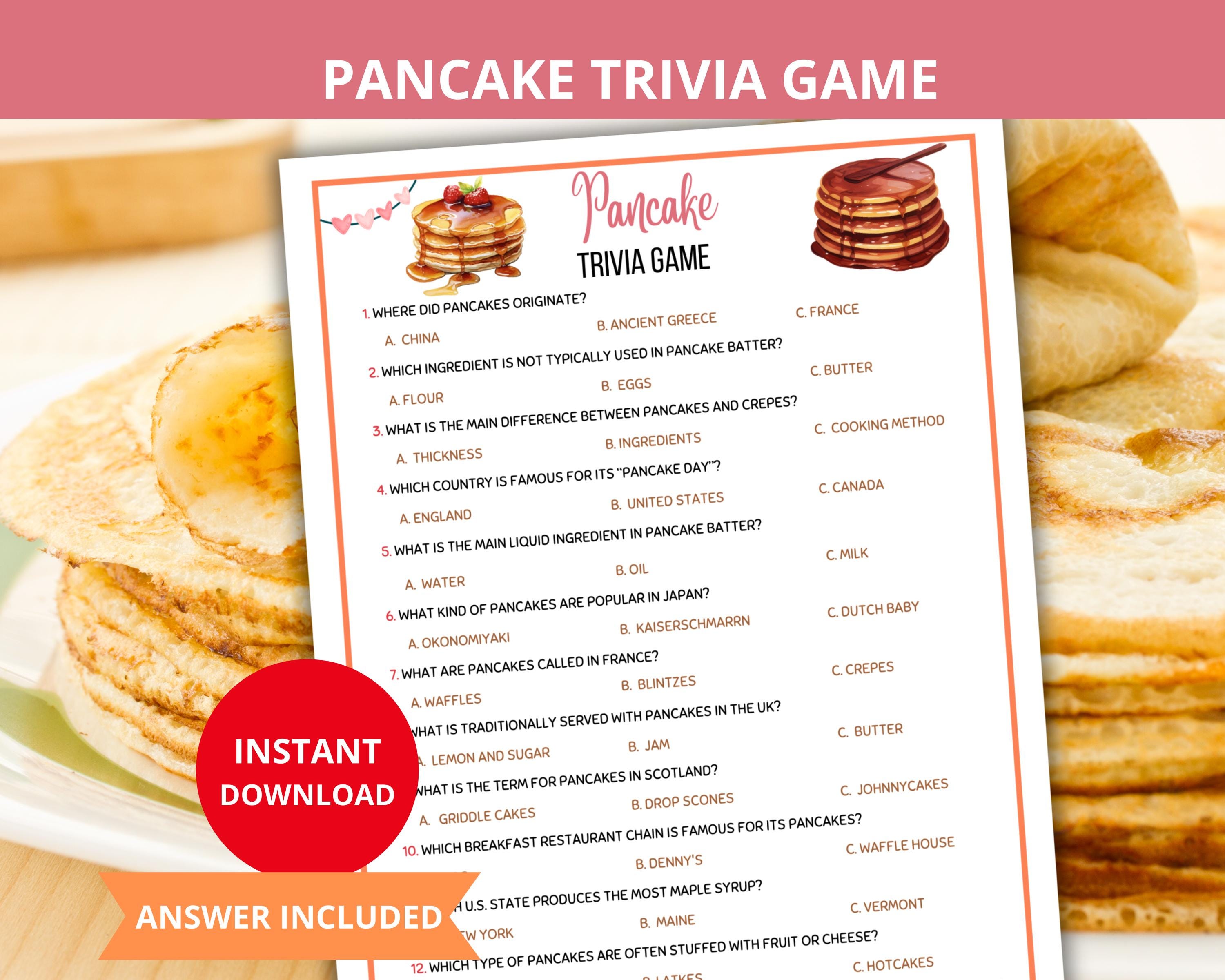 Pancake Trivia Game,pancake Day Game,pancake Quiz,pancake Party Games ...
