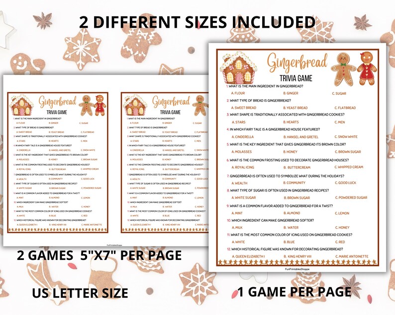 Gingerbread Trivia Game,christmas Trivia,food Trivia,christmas Cookie ...