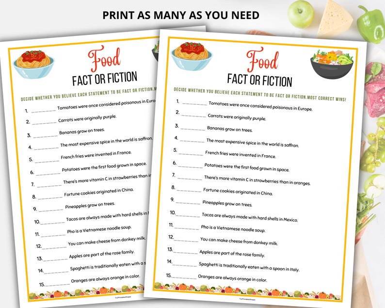 Food Fact or Fiction,food Trivia Game,food Quiz,food True or False ...