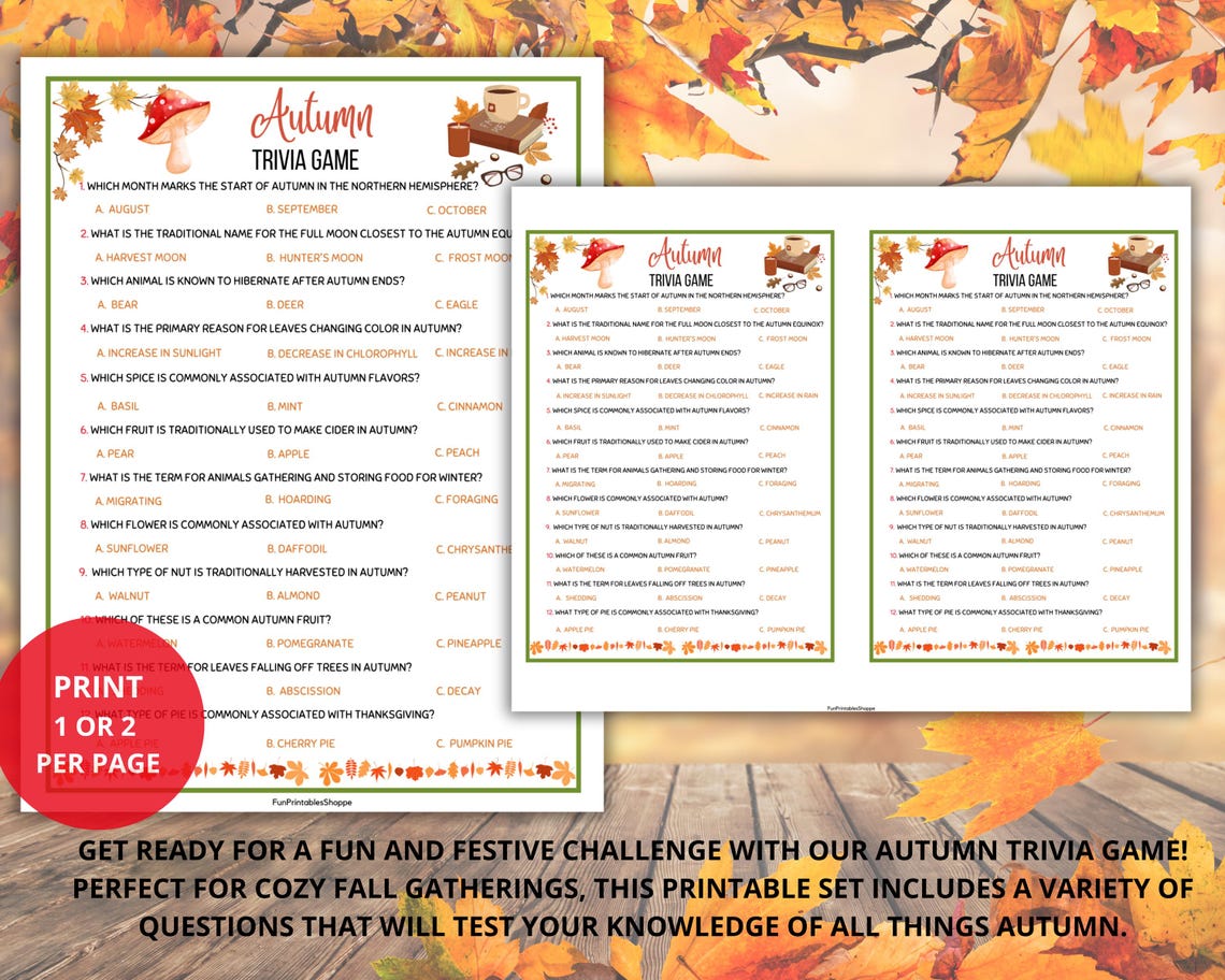 Fall Trivia Game,autumn Trivia Quiz,fall Party Game,autumn Activity ...