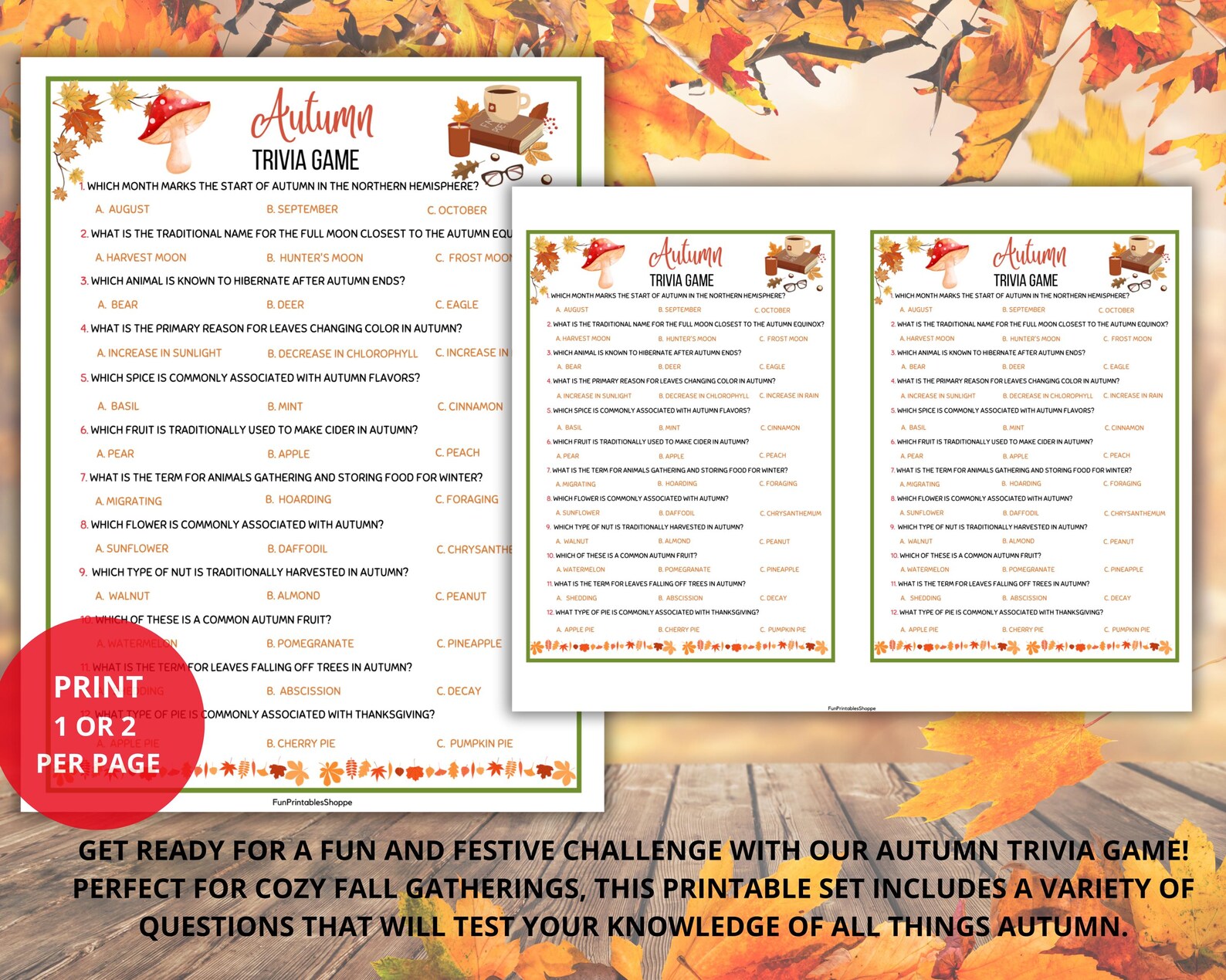 Fall Trivia Game,autumn Trivia Quiz,fall Party Game,autumn Activity ...