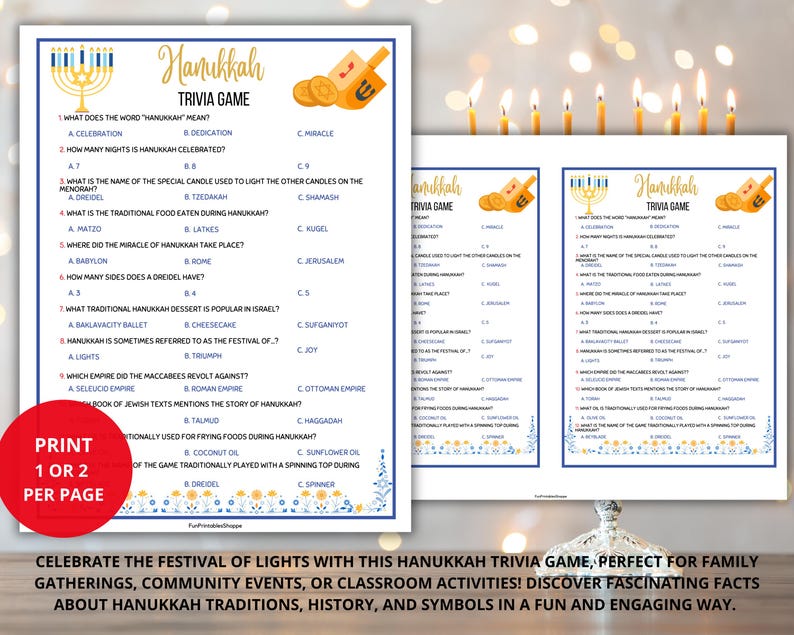 Hanukkah Trivia Game,jewish Trivia,hanukkah Printable Trivia,holiday ...