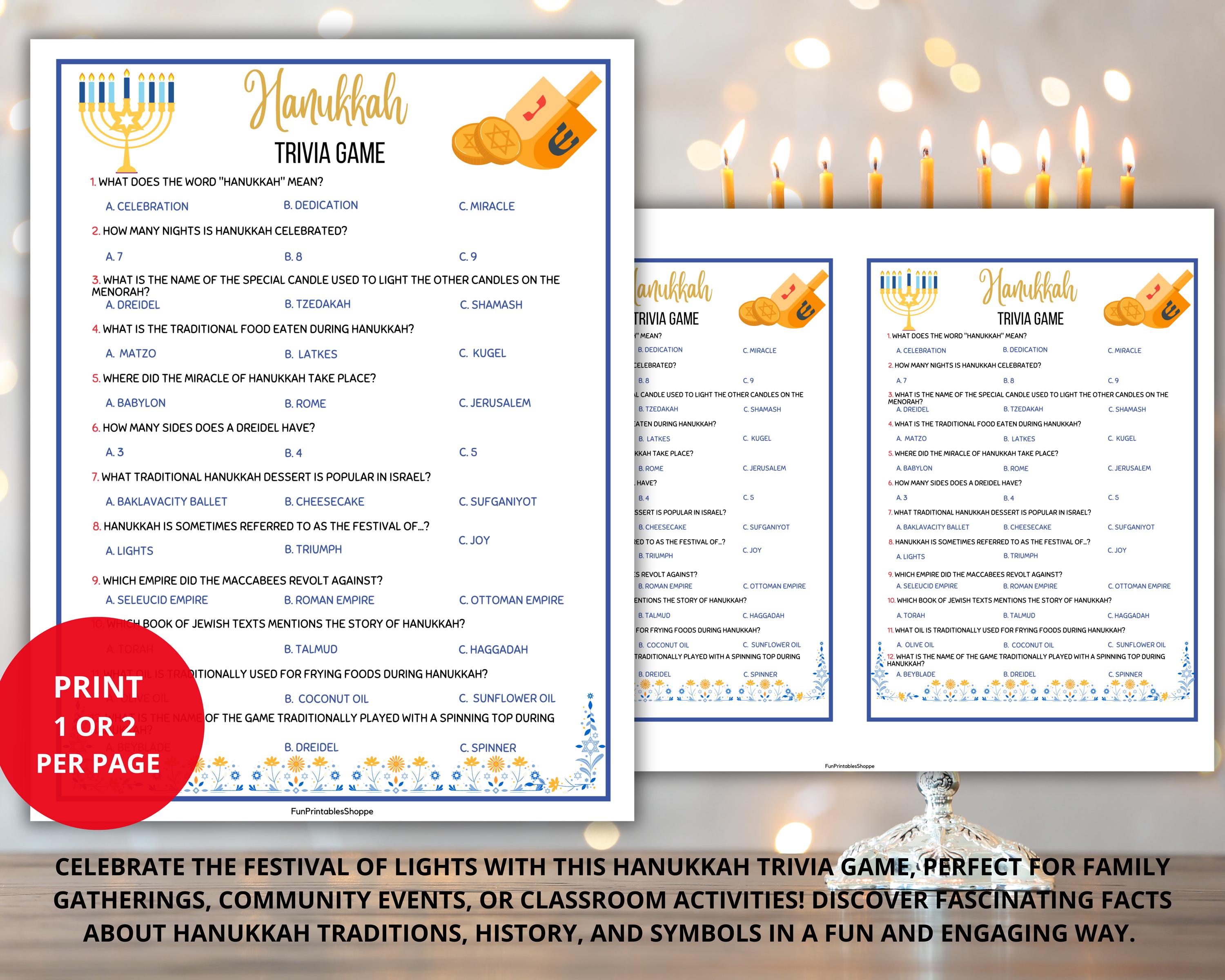 Hanukkah Trivia Game,jewish Trivia,hanukkah Printable Trivia,holiday ...