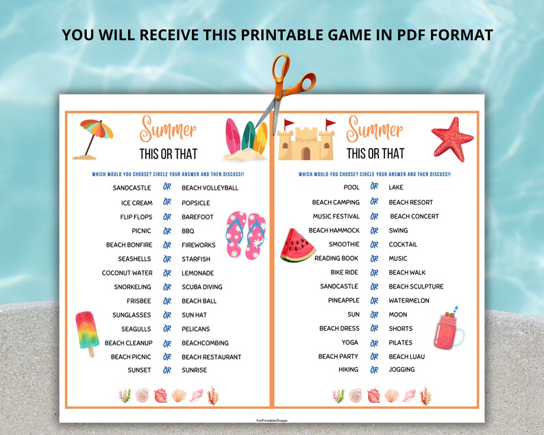 Summer This or That,pool Party Games,summer Games,would You Rather Game ...