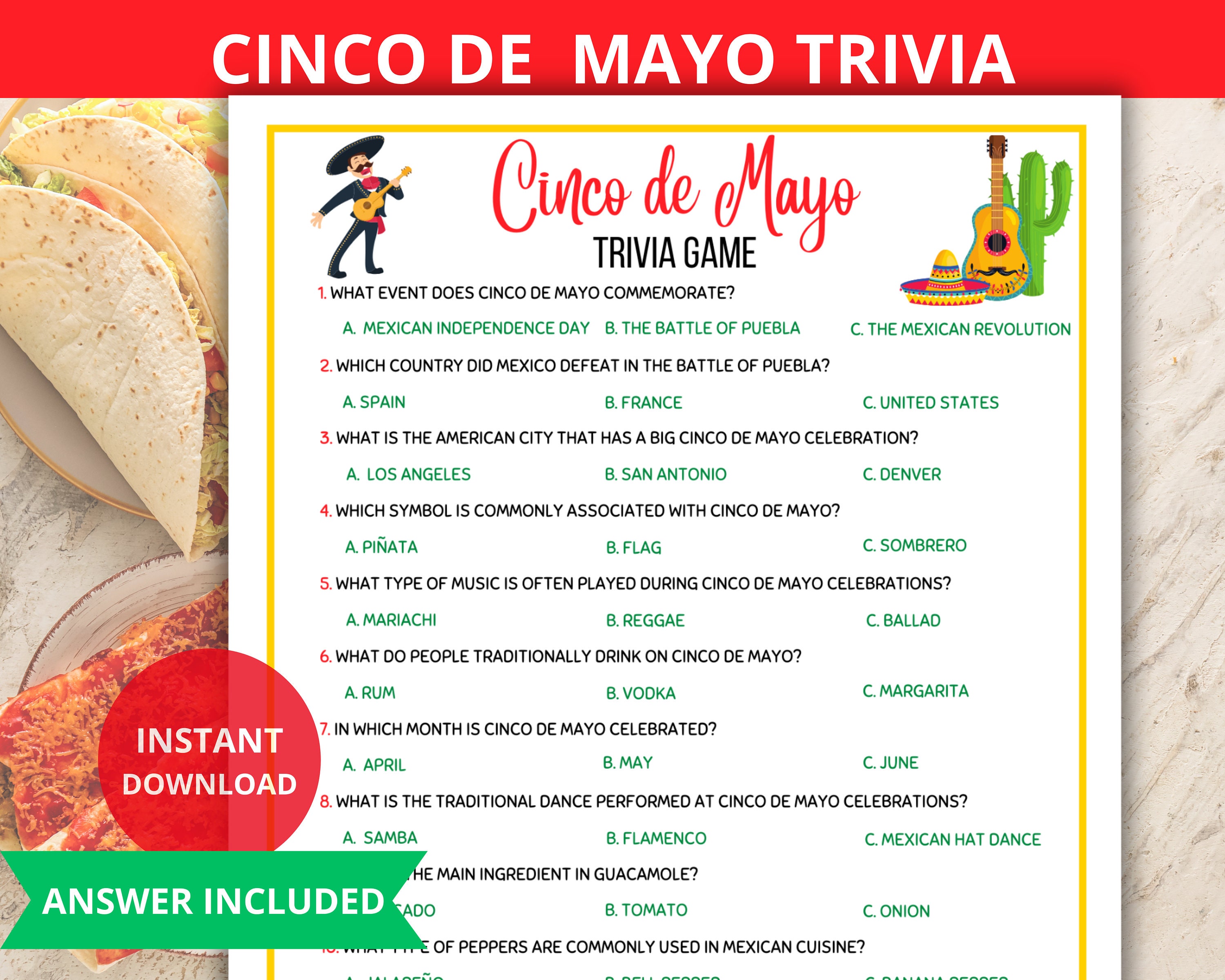 Cinco De Mayo Trivia Game,cinco De Mayo Trivia Questions,cinco De Mayo ...