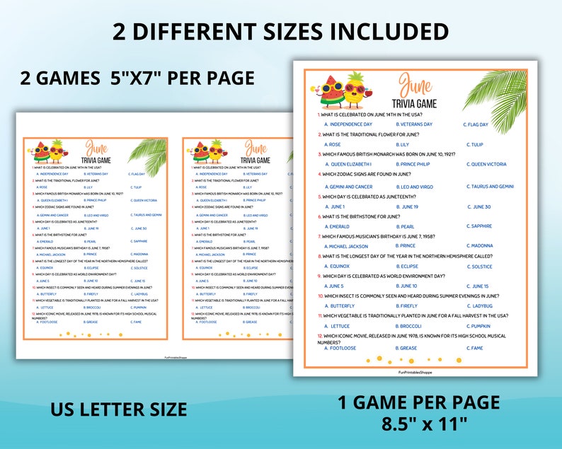 June Trivia Game,summer Trivia Quiz,summer Party Games,summer Trivia ...