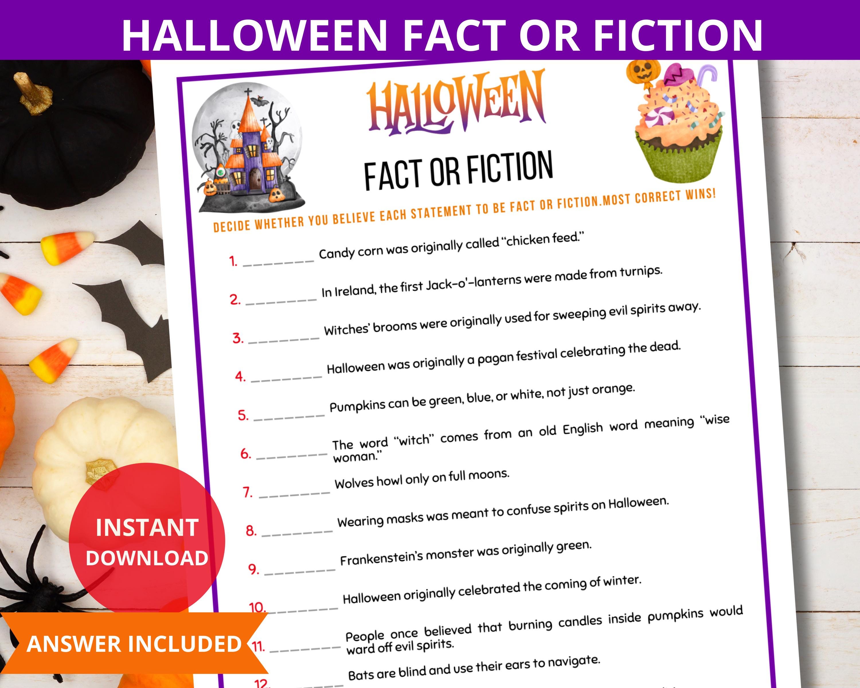 Halloween Fact or Fiction,halloween True or False,halloween Party Game ...