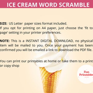 Ice Cream Word Scramble,ice Cream Party Game,word Search,ice Cream ...