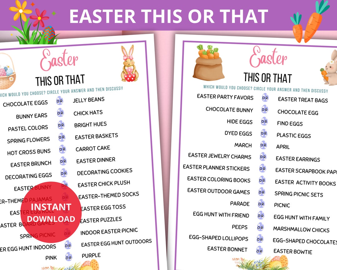 Easter This or That Game, Easter Would You Rather Game, Easter Game ...