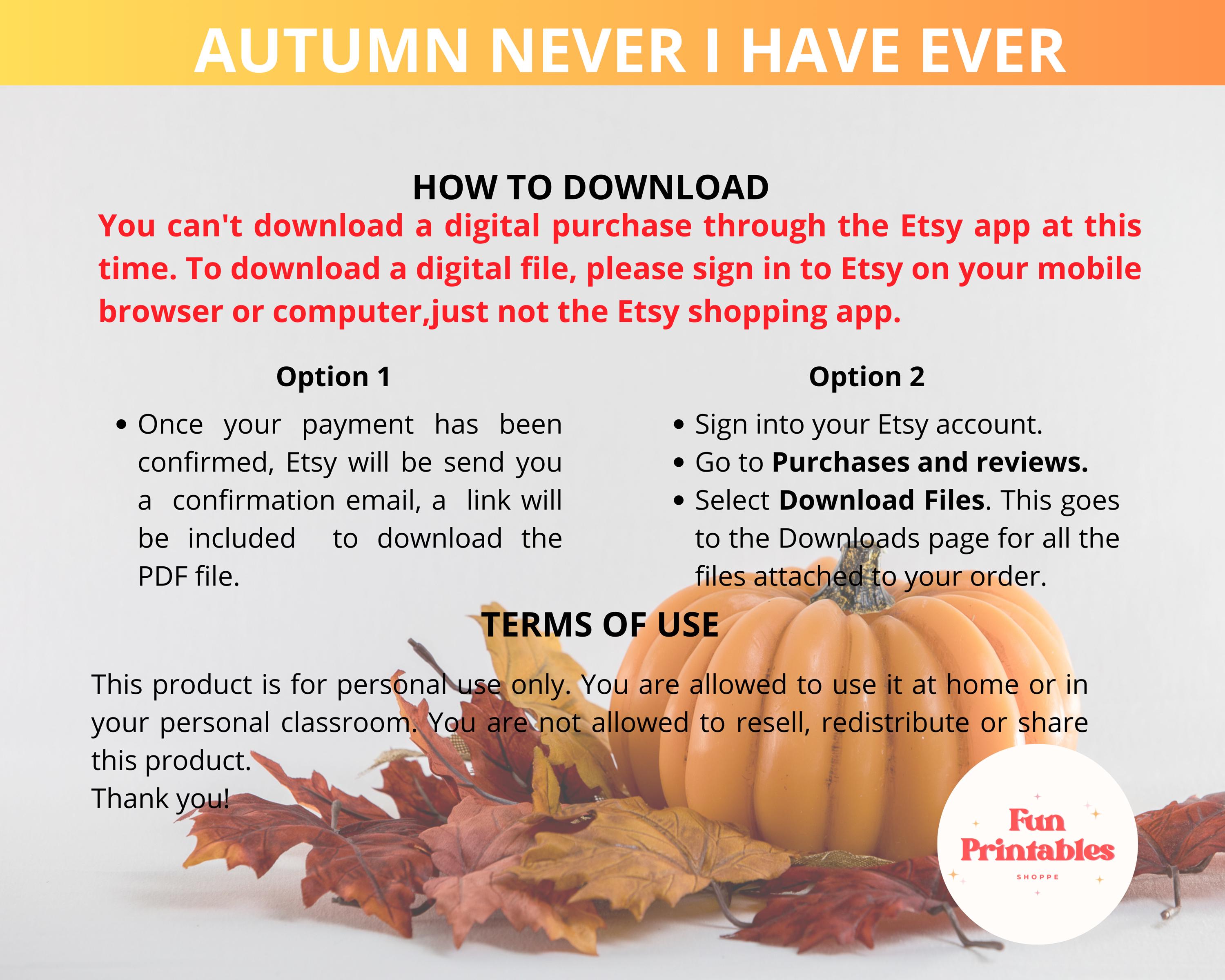 Autumn Never or Ever,fall Never Have I Ever,autumn Party Game,fall ...