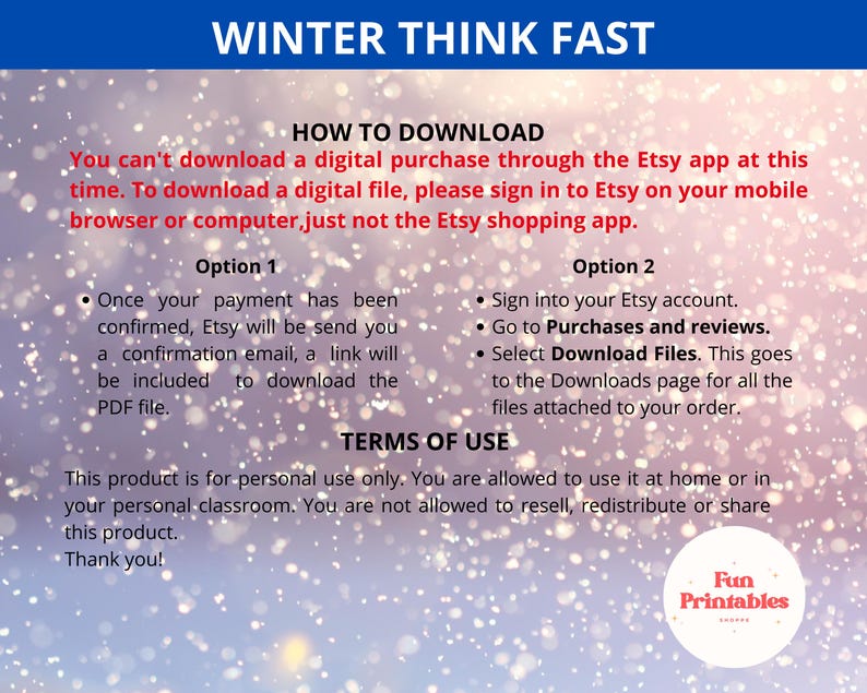 Winter Think Fast Game,winter Word Party Game,winter Office Game,winter ...