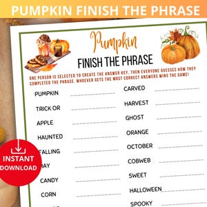 Fall Finish the Phrase,pumpkin Party Game,pumpkin Trivia,pumpkin ...