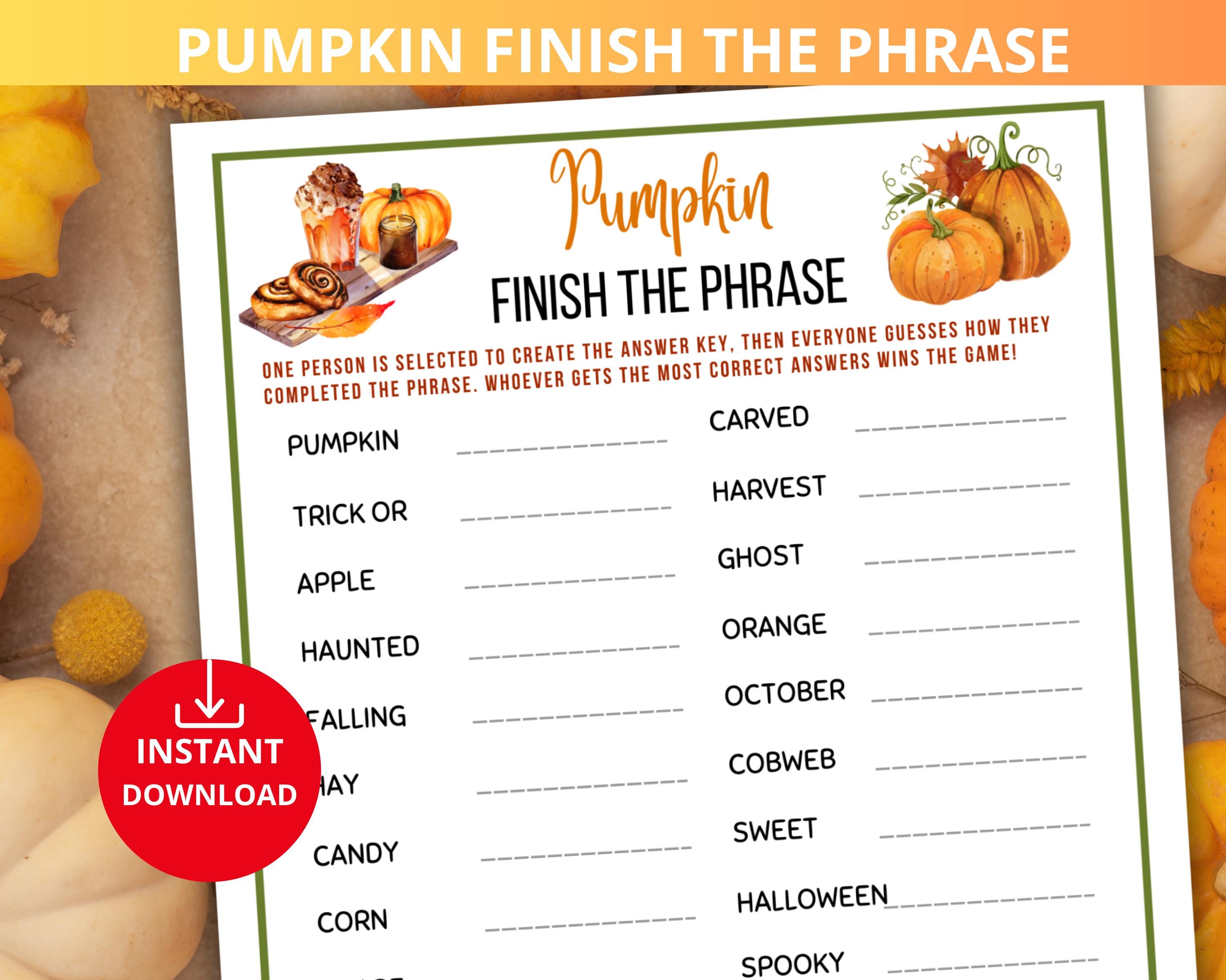 Fall Finish the Phrase,pumpkin Party Game,pumpkin Trivia,pumpkin ...