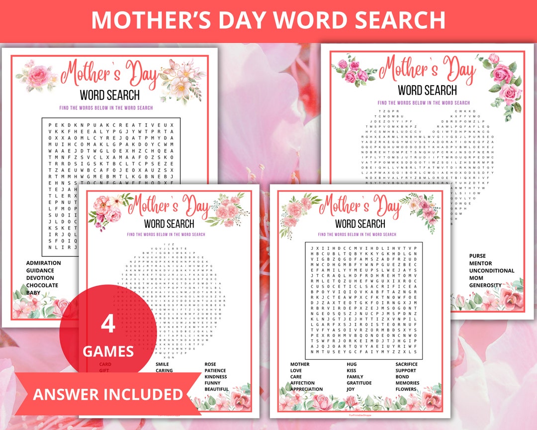 Mother's Day Word Search,mother's Day Games,mom Word Search,mom Party ...