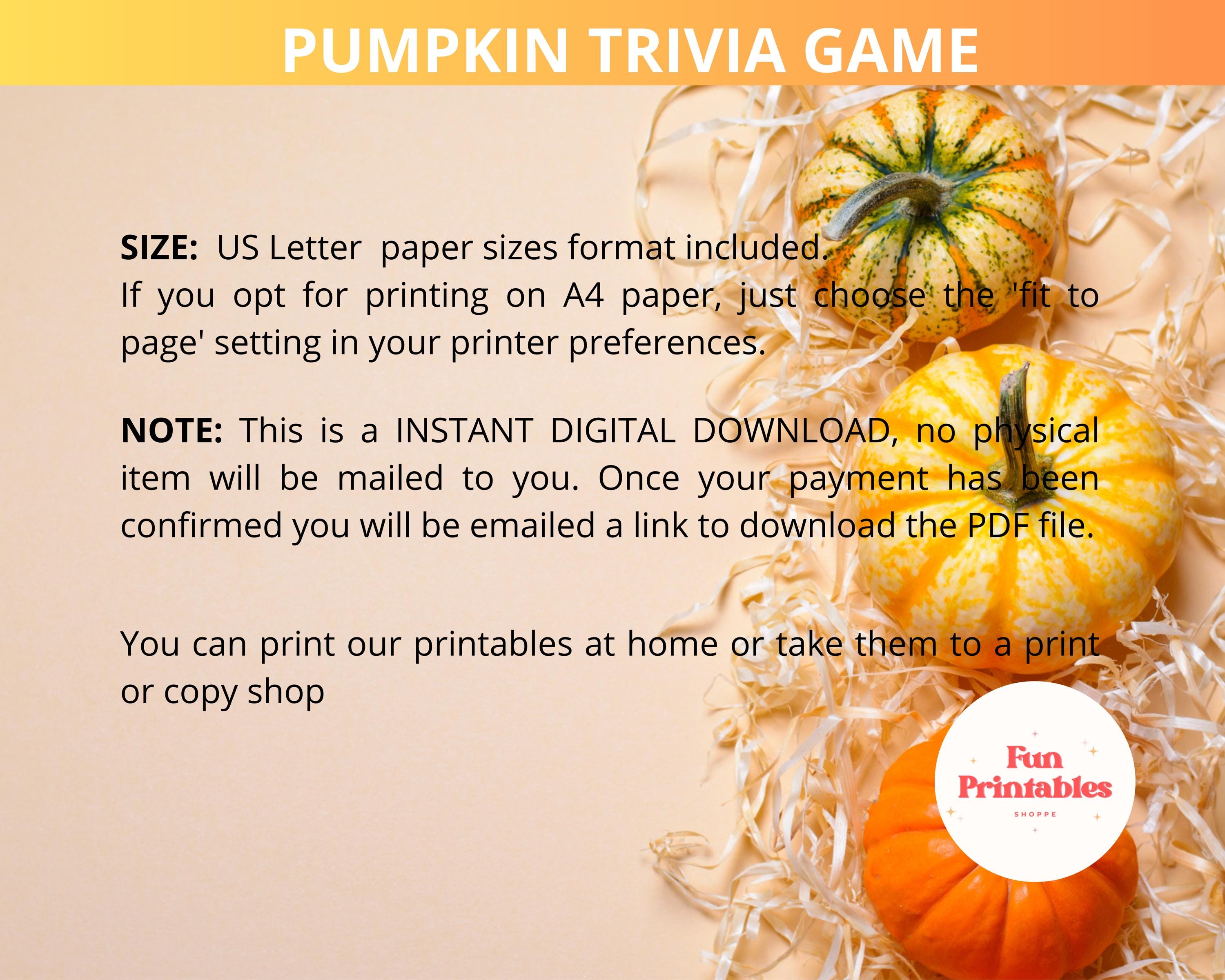 Pumpkin Trivia Game,fall Trivia,autumn Trivia,pumpkin Quiz,october ...
