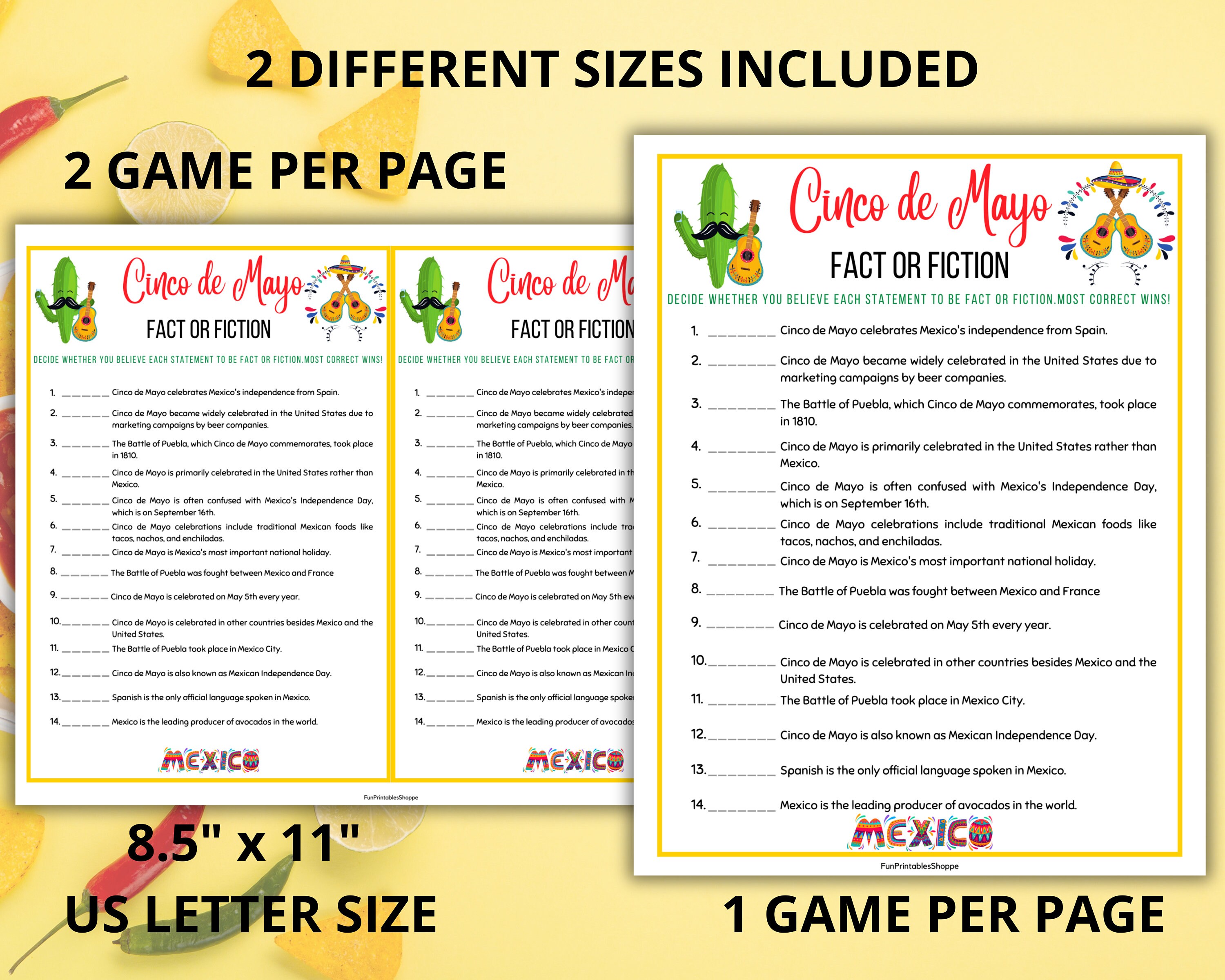 Cinco De Mayo Fact or Fiction Game,cinco De Mayo Trivia Quiz,true or ...
