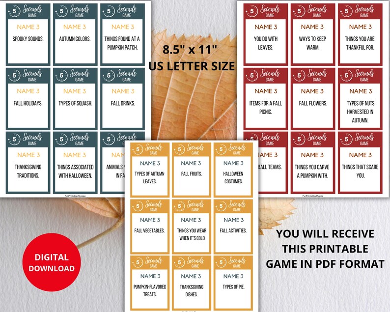5 Second Autumn Game,5 Second Game Cards,friendsgiving Game,fall 5 ...