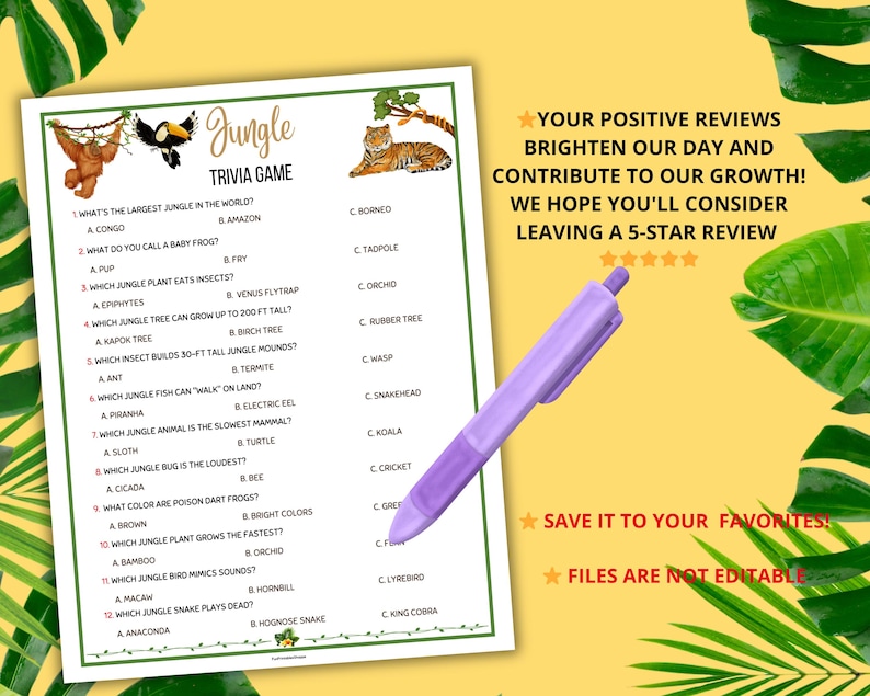 Jungle Trivia Game, Jungle Quiz,safari Trivia,rainforest Quiz Game,fun ...